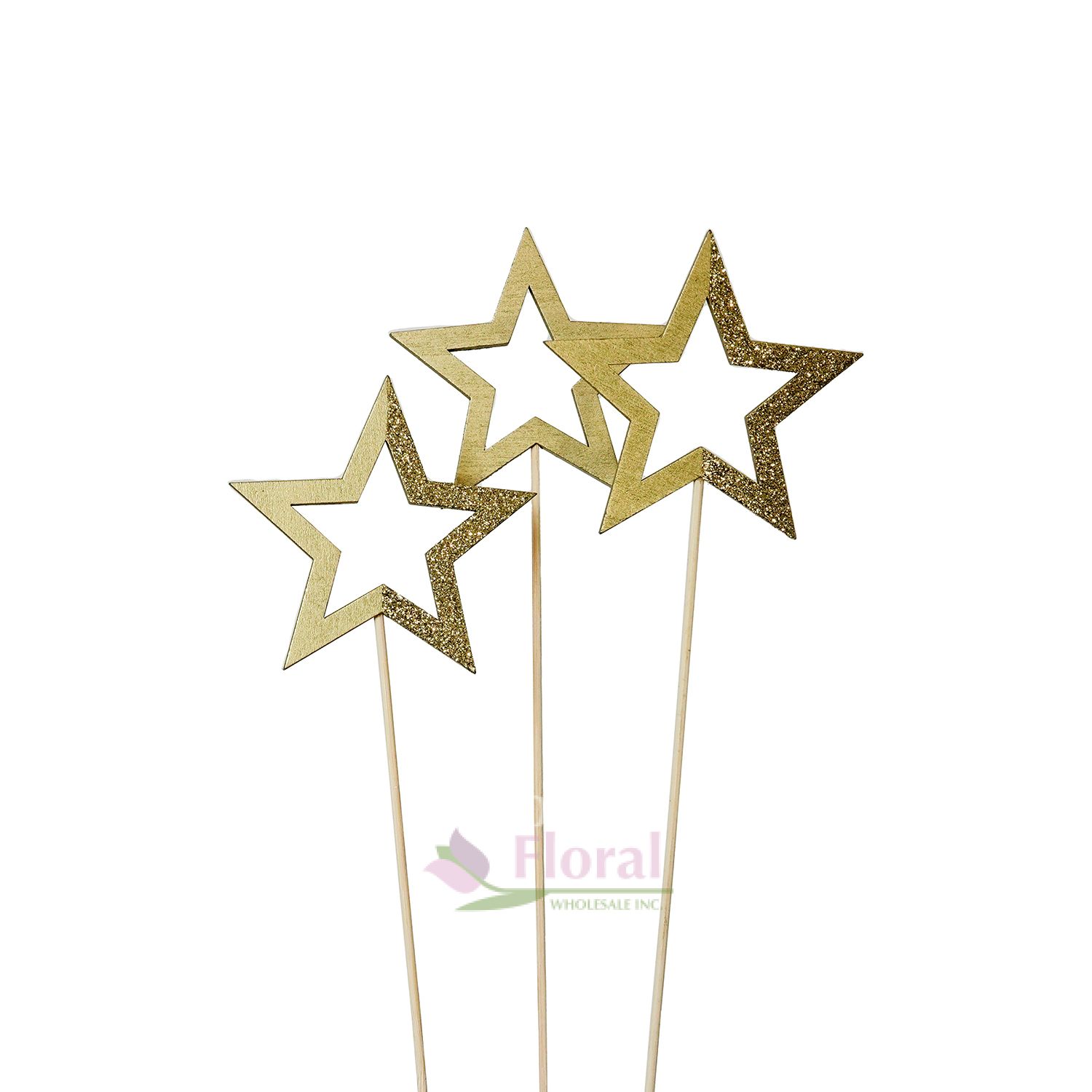 4" Gold Star Pick on 18" Bamboo Pick - Gold / Glitter - Potomac Floral ...