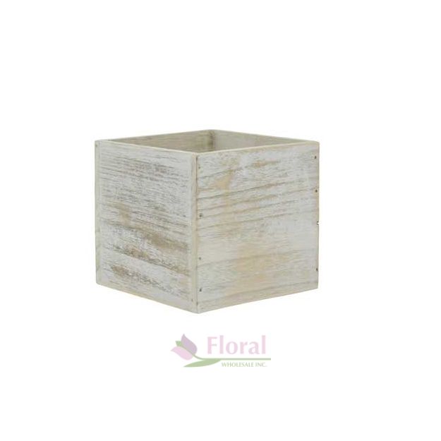 Wood White Wash 5" Square Planter Box - Potomac Floral Wholesale