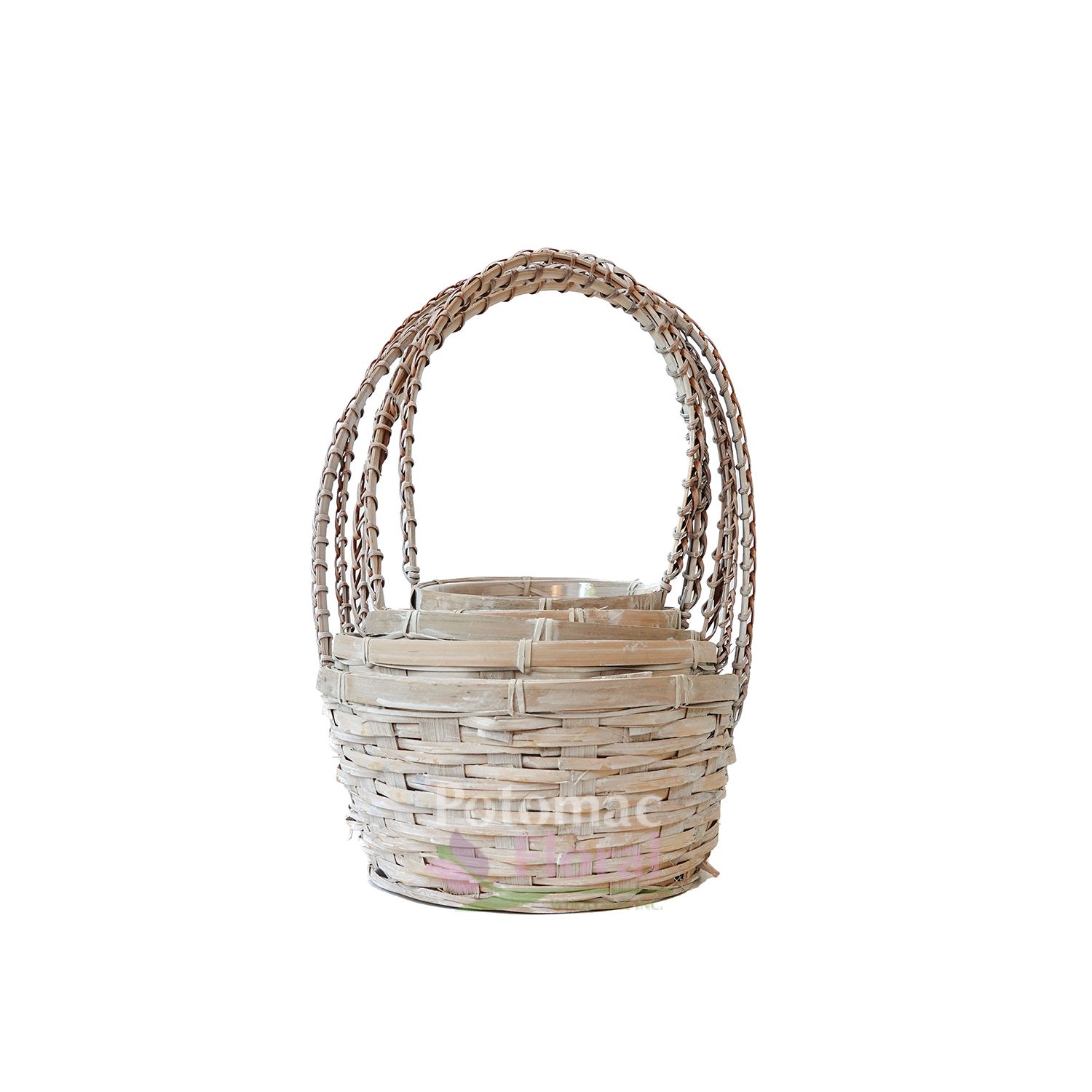 Bamboo Round Set of 5 Baskets - White - Potomac Floral Wholesale