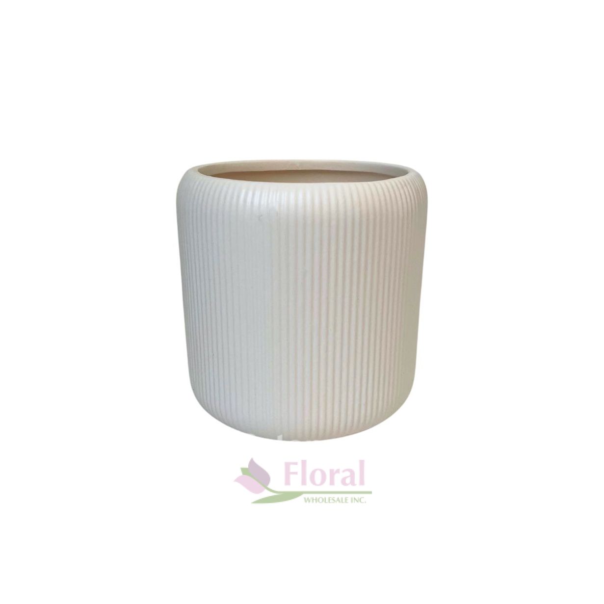 Ceramic Ribbed Pot 6.5" T x 7" D - Matte White - Potomac Floral Wholesale