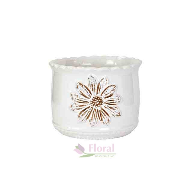 Flower Embossed Ceramic Pot 4-1/4" Tall x 5" White - Potomac Floral ...