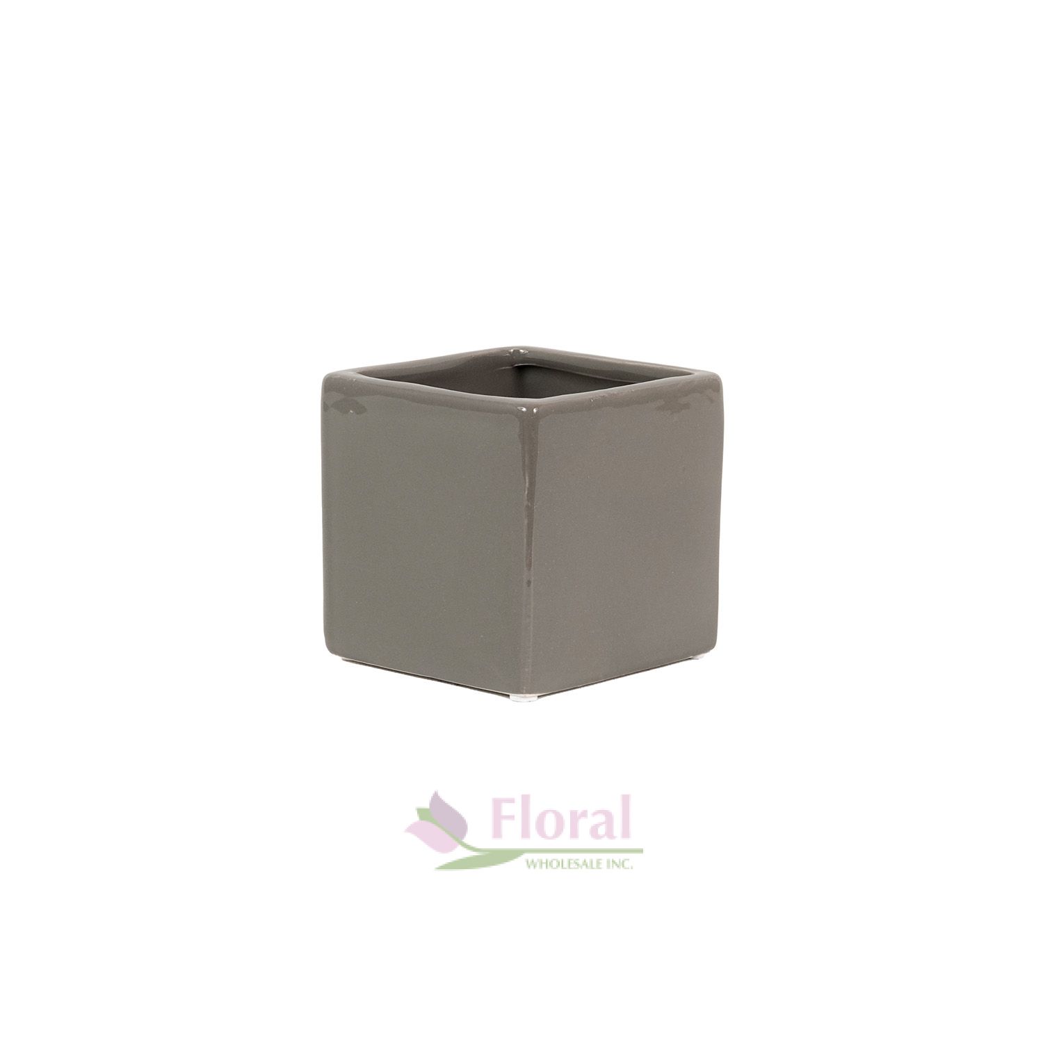 Shiny Gray Ceramic Square Cube 3" Size - Potomac Floral Wholesale