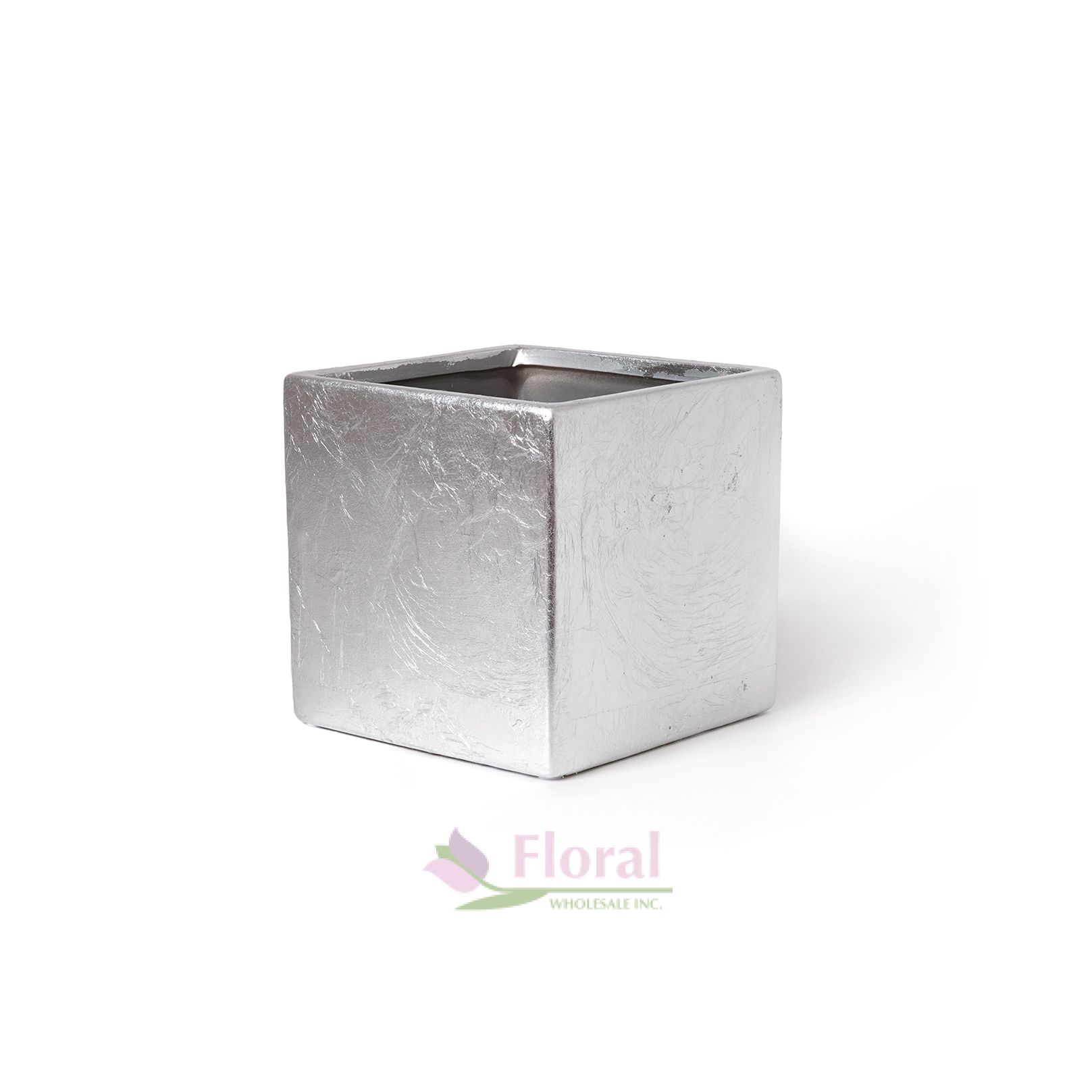 Matte Silver Ceramic Cube 4" Size - Potomac Floral Wholesale
