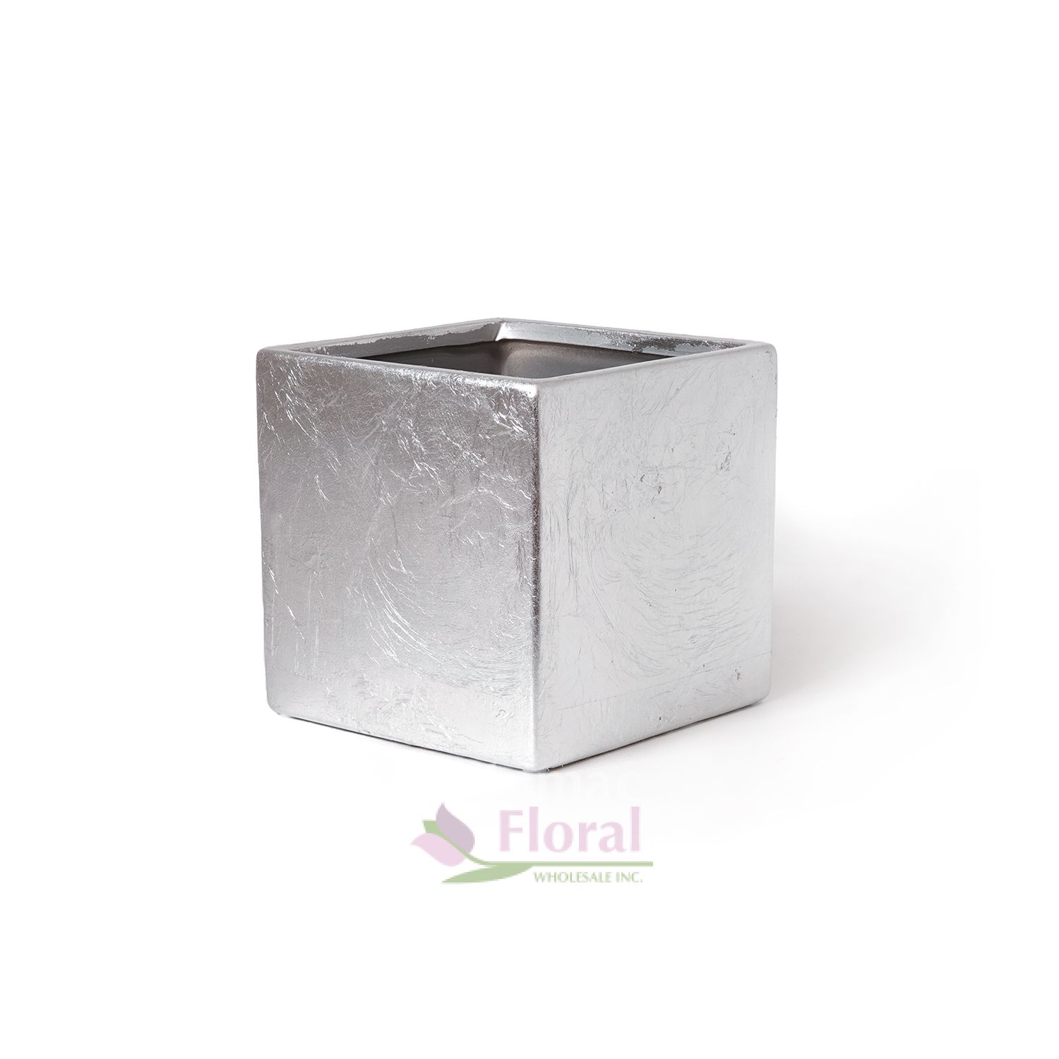 Matte Silver Ceramic Cube 5" Size - Potomac Floral Wholesale