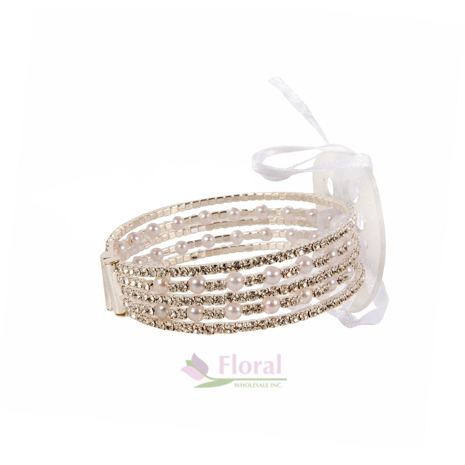 Rhinestone Wristlet - 5 Row Crystal With Pearl Cuff - Potomac Floral ...