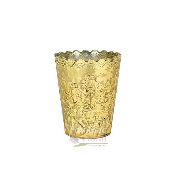 Gold Embossed Glass 4-3/4" Tall Vase - Potomac Floral Wholesale