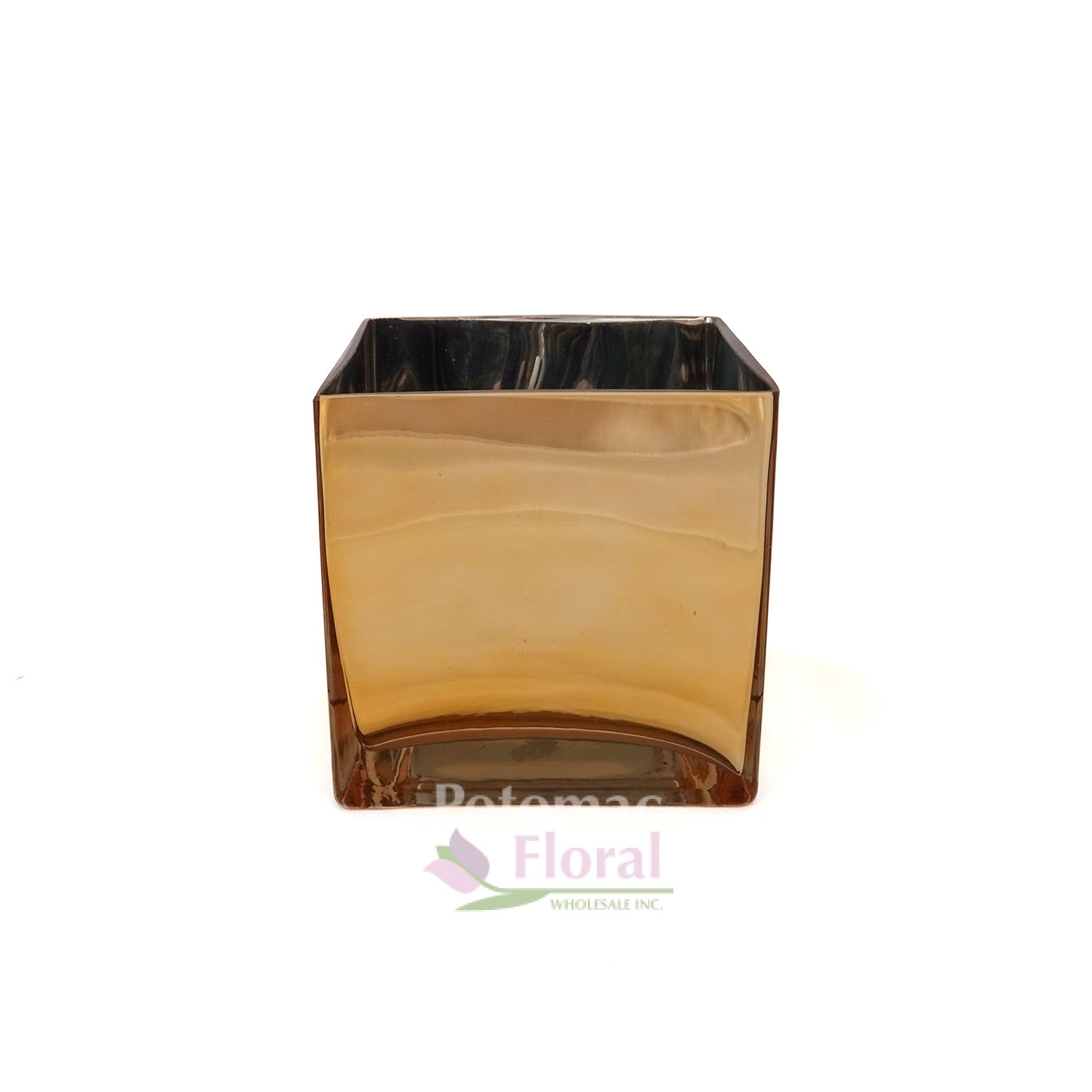 Metallic Amber Gold Glass Square Cube 5" Size - Potomac Floral Wholesale