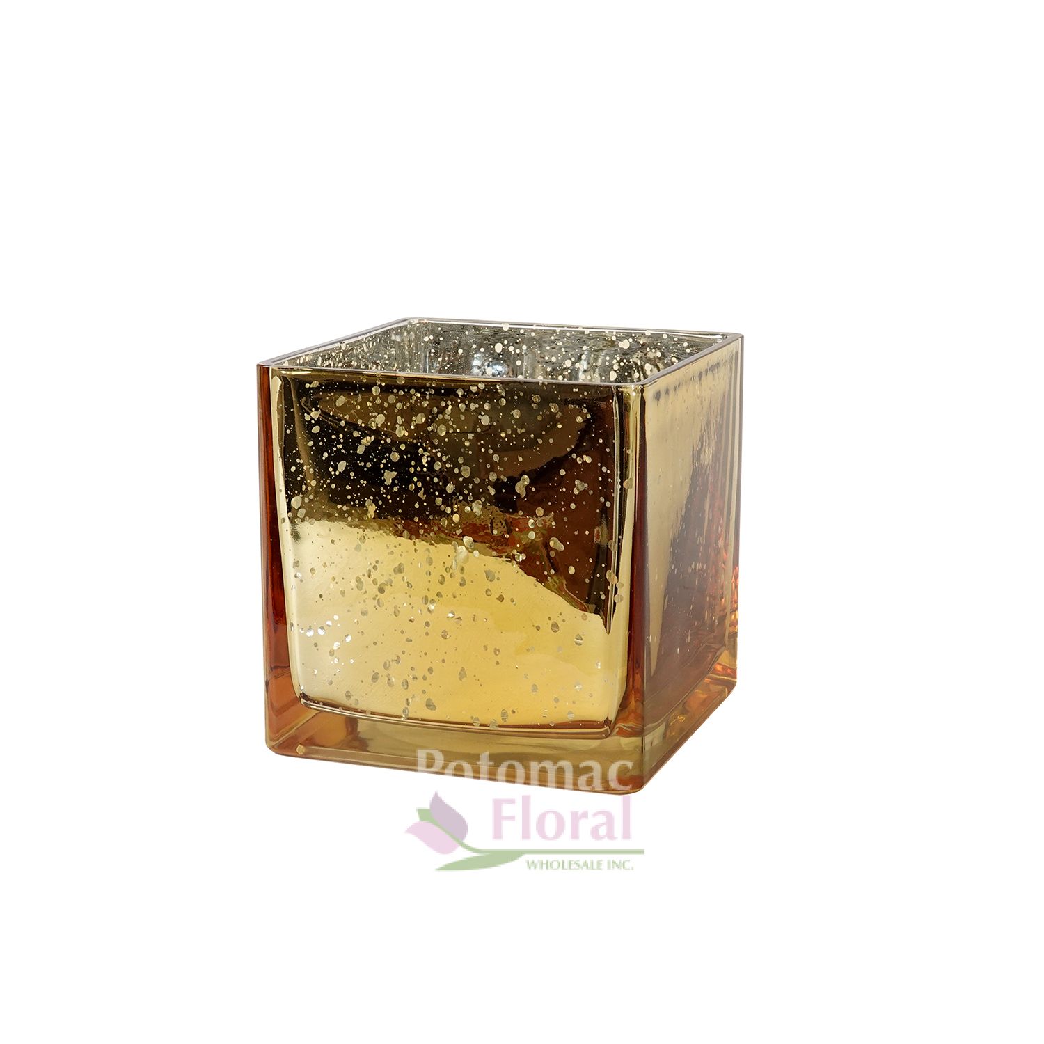 Metallic Mercury 6" Gold Glass Cube - Potomac Floral Wholesale