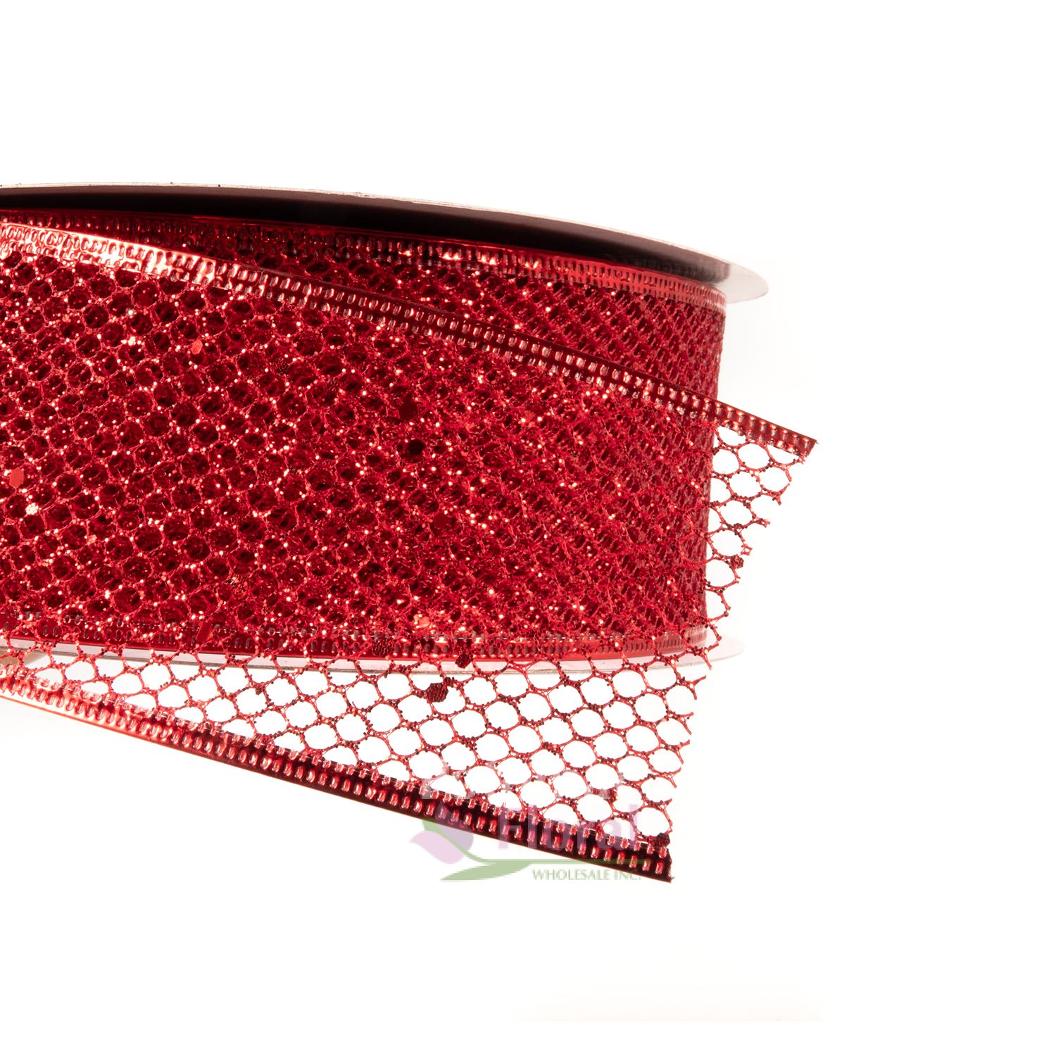 Glittered Netting Ribbon, Wired #40 Red x 50 Yds - Potomac Floral Wholesale
