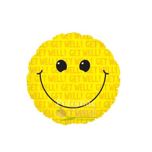 Mylar Balloon 17" - Get Well Smiley Face - Potomac Floral Wholesale