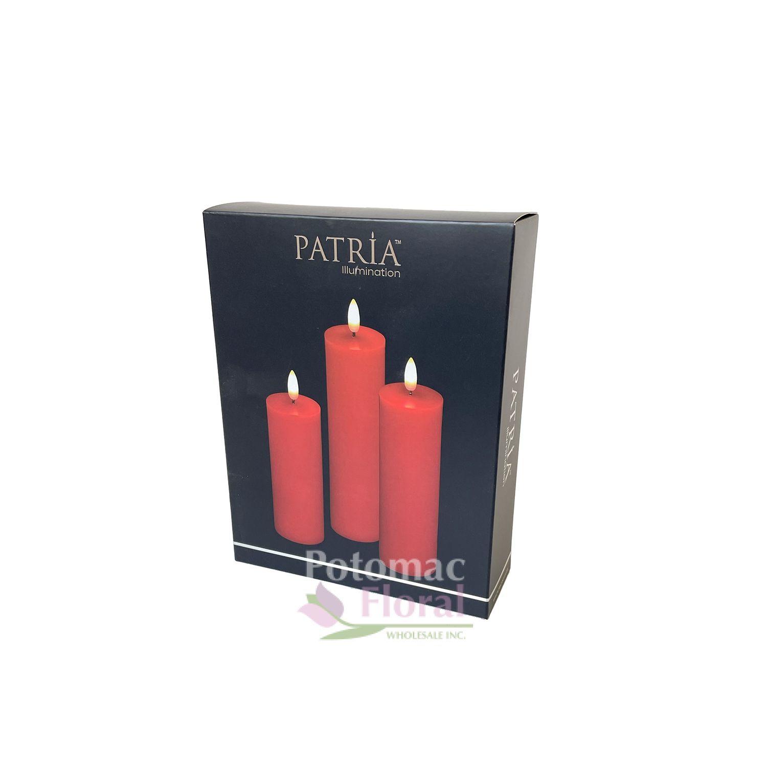 PATRIA Illuminations LED Red Pillar Candles - Set of 3 - Potomac Floral ...