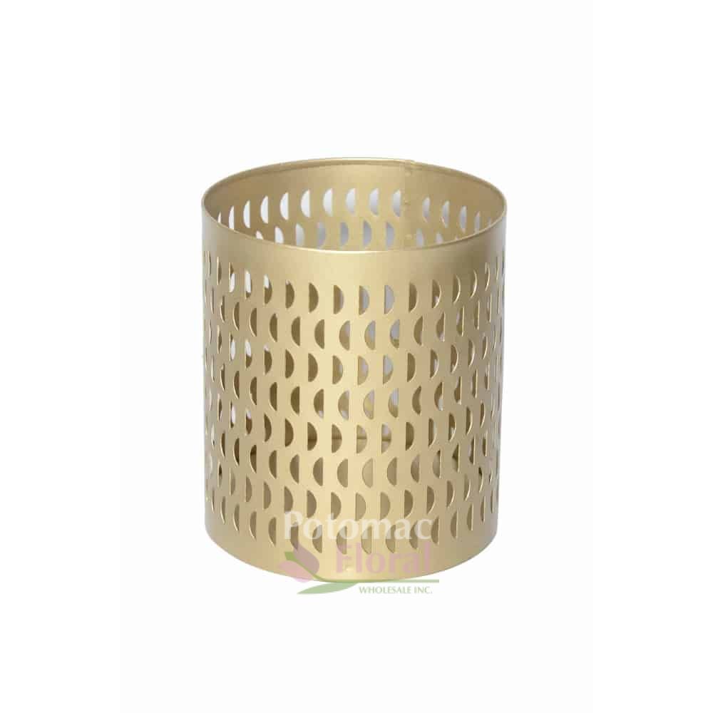 Gold Iron Cylinder - 8" Tall x 7" Opening - Potomac Floral Wholesale
