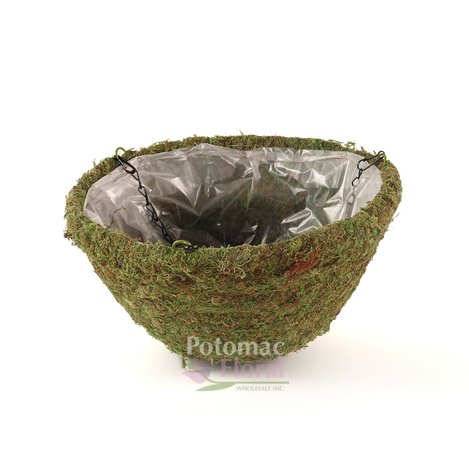 Round 14" Lined Green Moss Hanging Container with Chain and Hook ...