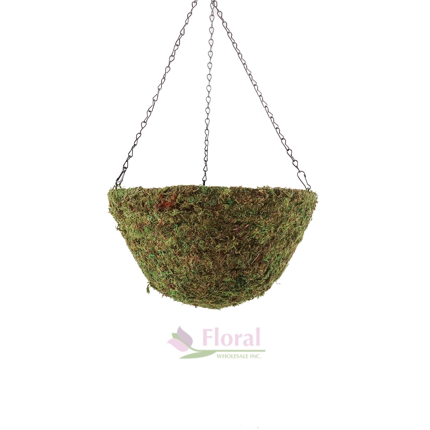 Round 14" Lined Green Moss Hanging Container with Chain and Hook ...