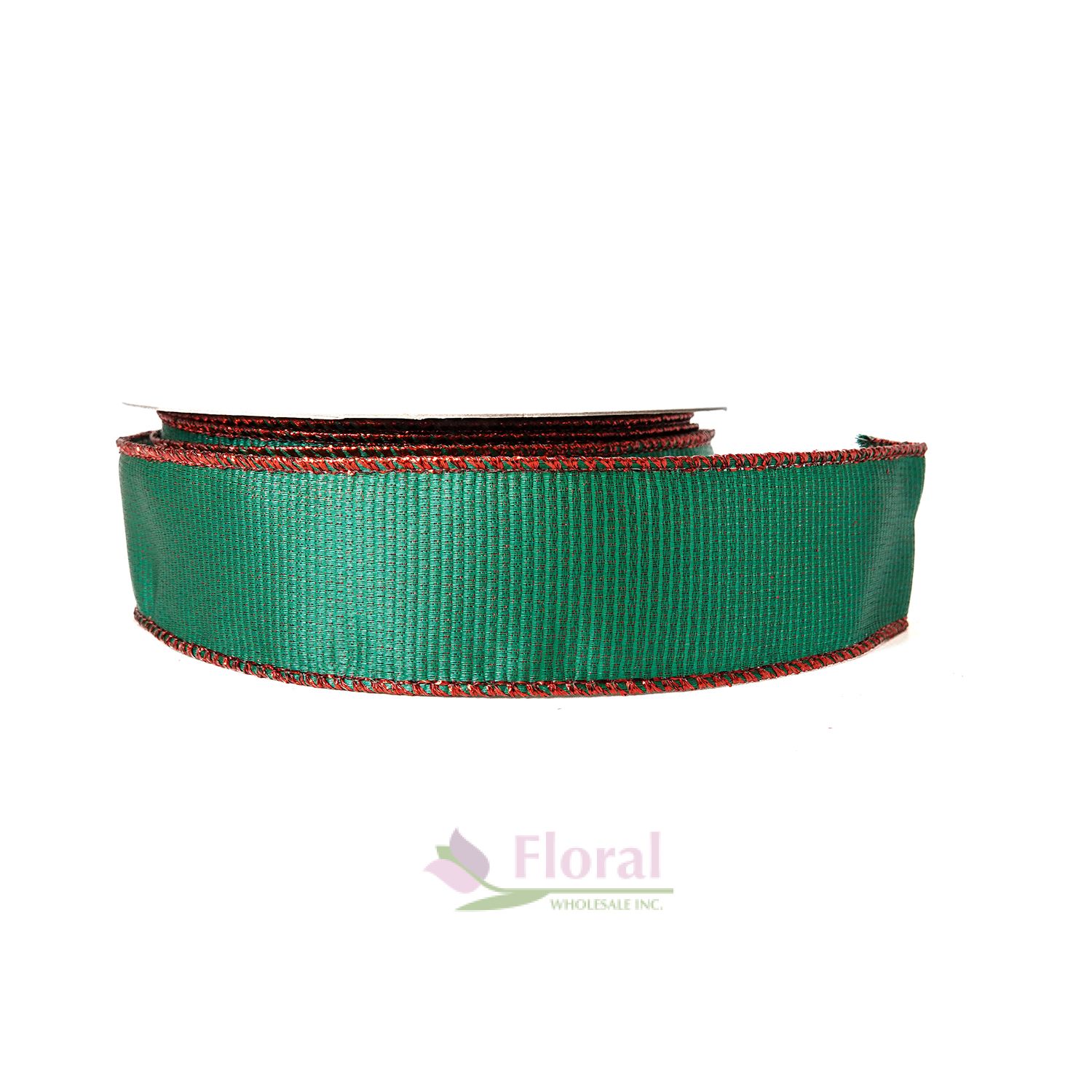 Wired Parker Ribbon #9 - 25Yrds - Red Green - Potomac Floral Wholesale