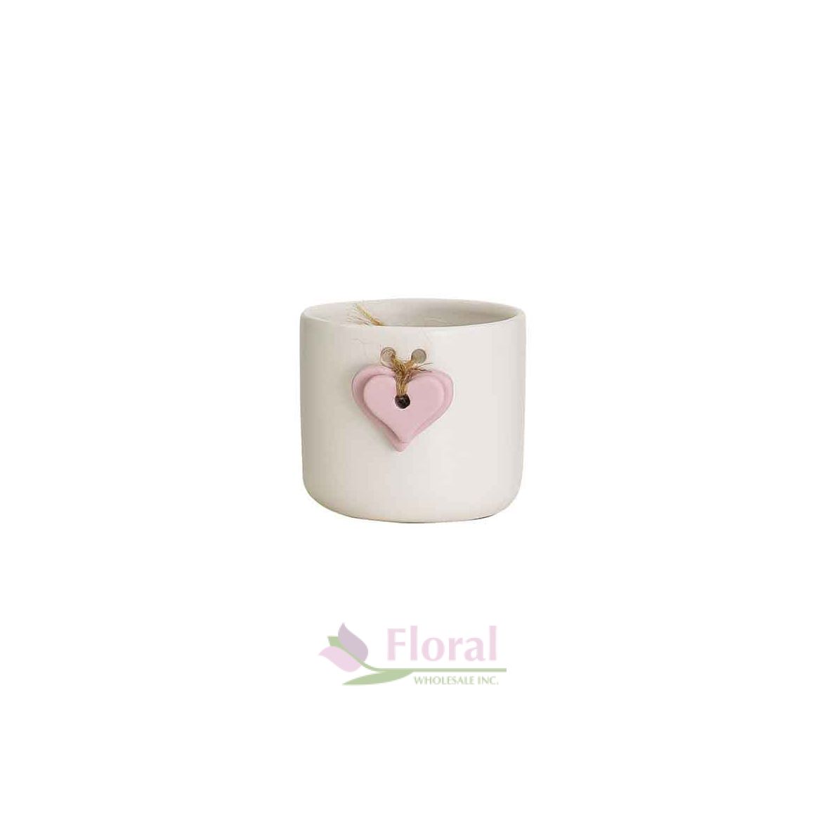 Ceramic White 2.5" Pot with Heart - Potomac Floral Wholesale