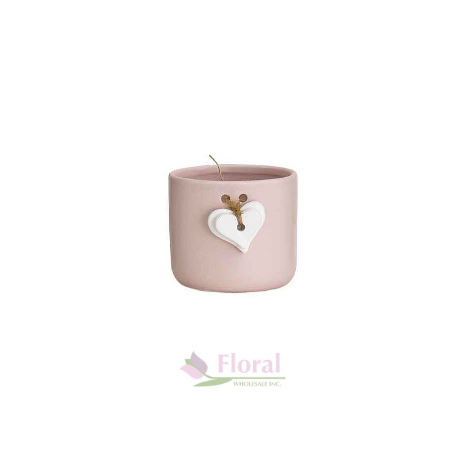 Ceramic Pink 2.5" Pot with Heart - Potomac Floral Wholesale