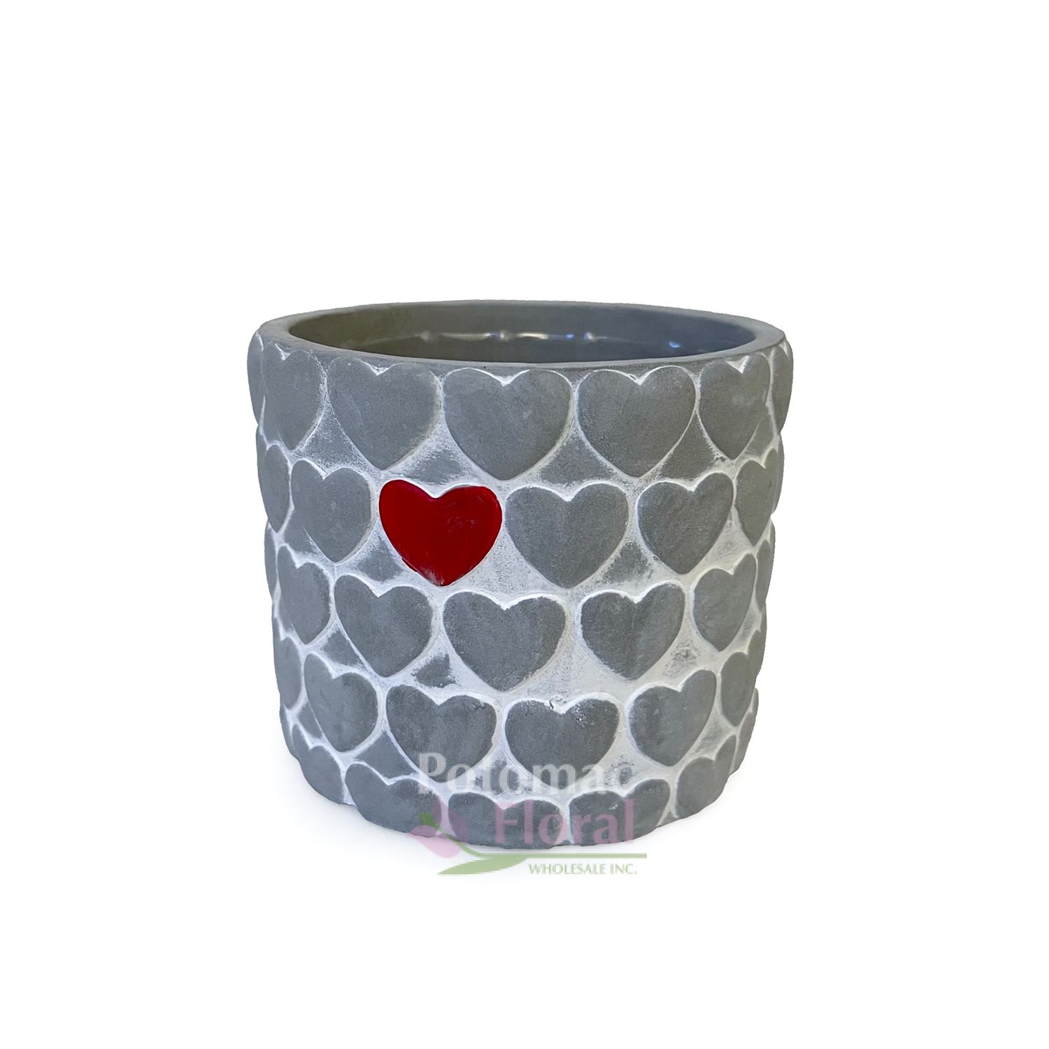 Cement 4" Pot w/ a Red Heart - Potomac Floral Wholesale