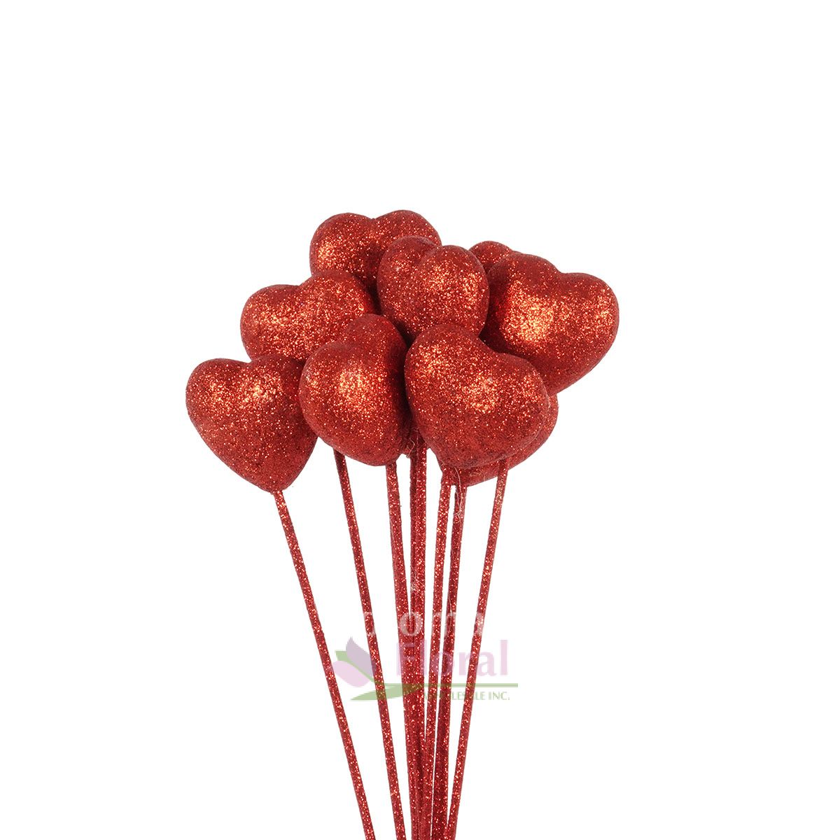 Glitter Red Styro Solid 55mm Heart Pick - Potomac Floral Wholesale