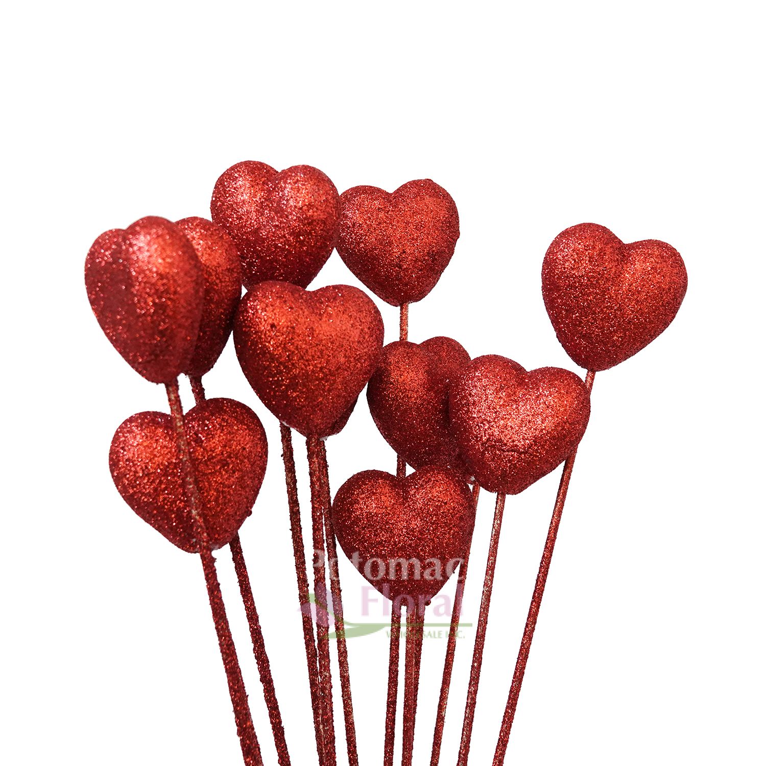 Glitter Red Styro Solid 55mm Heart Pick - Potomac Floral Wholesale