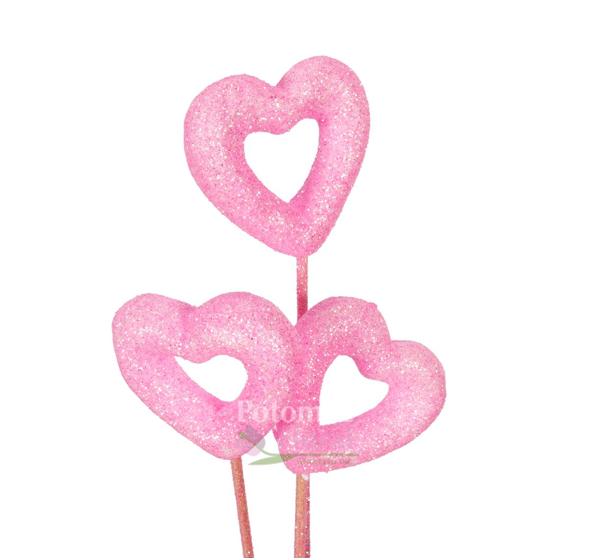 Glitter Pink Styro Open 55mm Heart Pick - Potomac Floral Wholesale