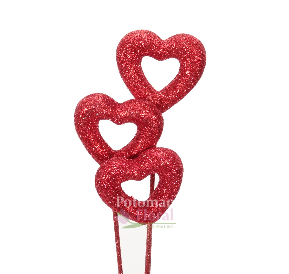 Glitter Red Styro Open 55mm Heart Pick - Potomac Floral Wholesale