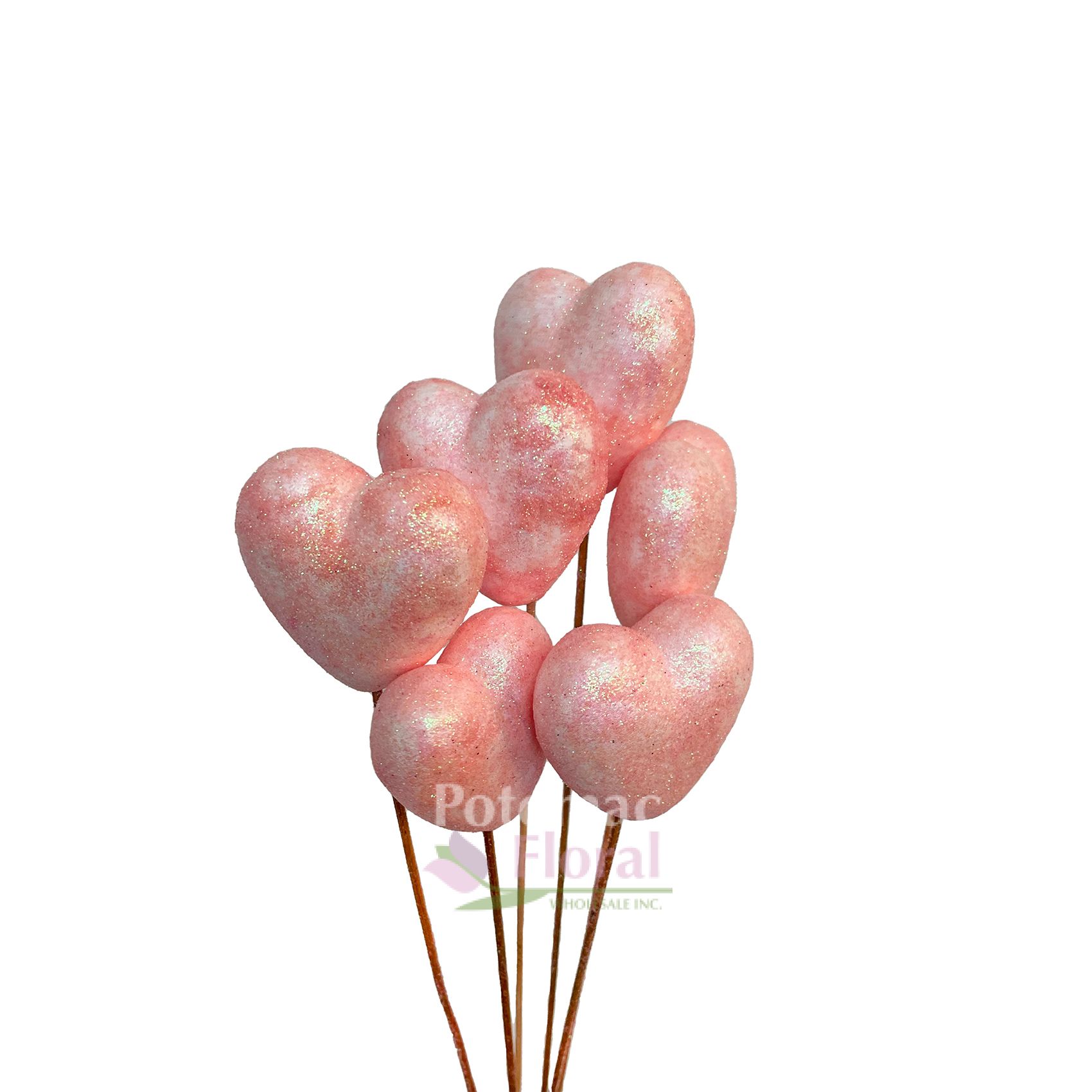 Glitter Pink Styro Solid Heart 50mm Pick - Potomac Floral Wholesale